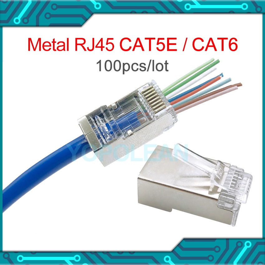 100Pcs/lot Network Connector Crystal Metal shielded RJ45 Cat5E Cat6 ...