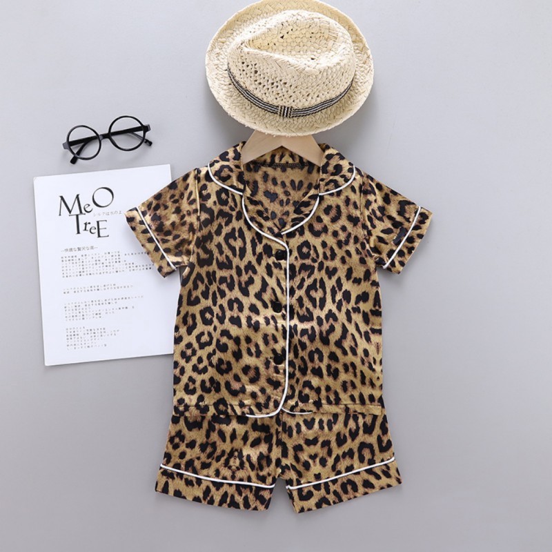 Baby Kids Boys Leopard Print Outfits Set Short Sleeve Blouse Tops ...