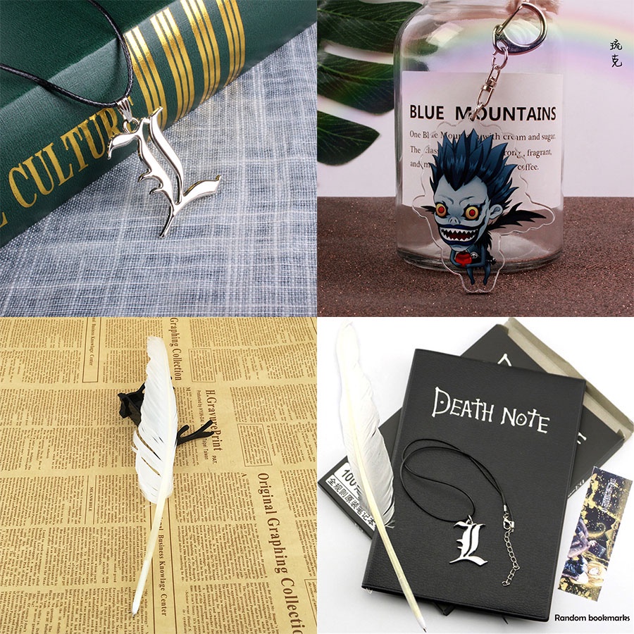 4 PCS / SET Anime Death Note Limited Leather Notebook Necklace Feather ...