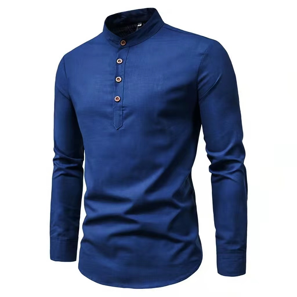 Long Sleeve Chinese Collar Polo for Men Cotton 4 Colors SIze M to XL ...