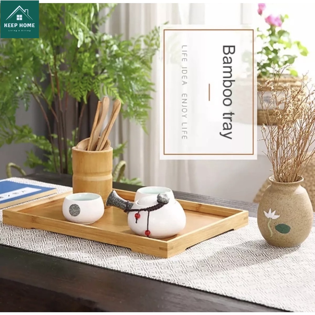 Keep Home Bamboo Tea Tray Japanese-Style Multi-Sizes Wooden Breakfast ...