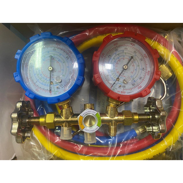 Brass Manifold Gauge Set w/ sight glass and 3 hose for R22/R404a/R134a/R410a | Shopee Philippines