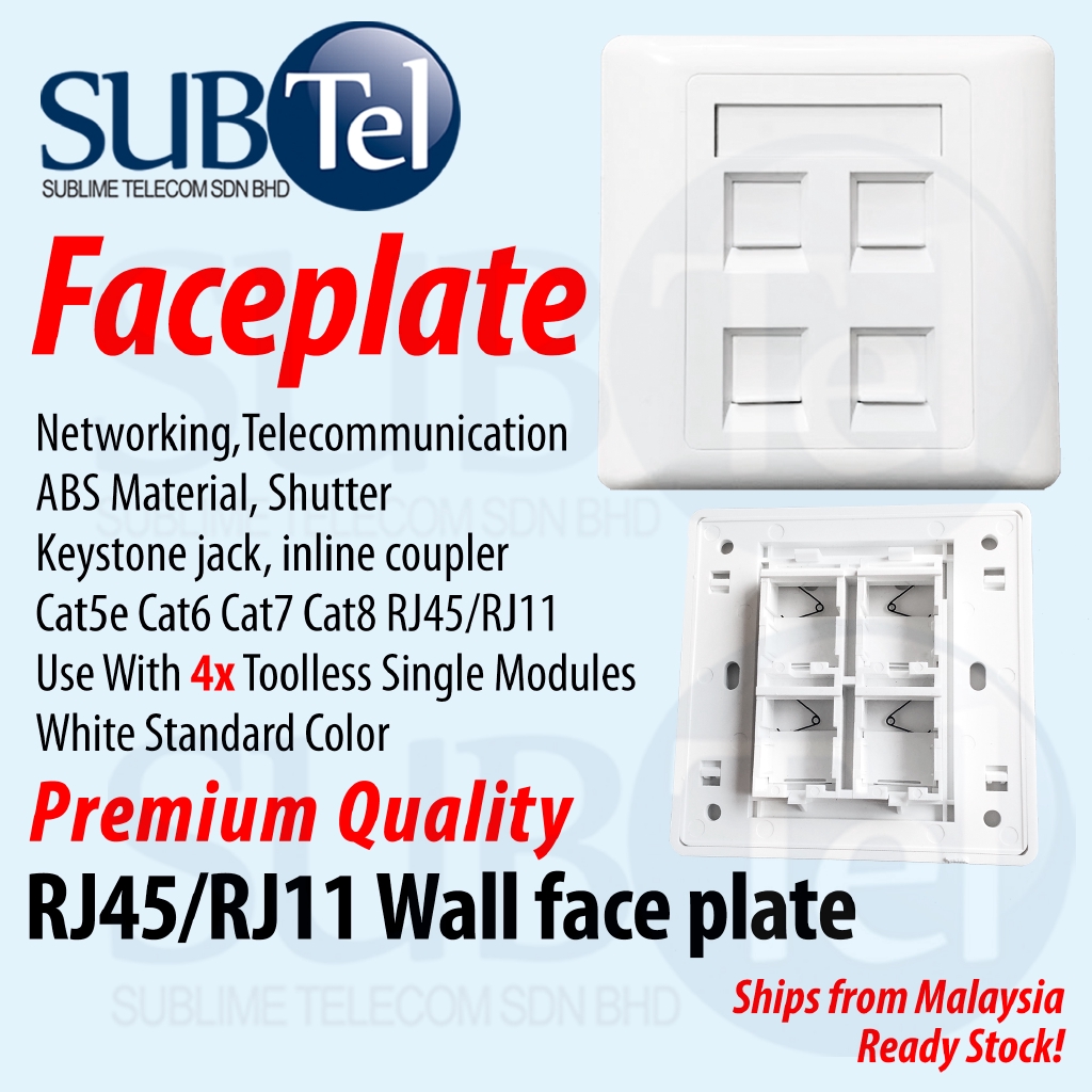 Wall Faceplate 4 Ports Keystone RJ45 RJ11 Toolless CAT6 CAT7 Face Plate ...