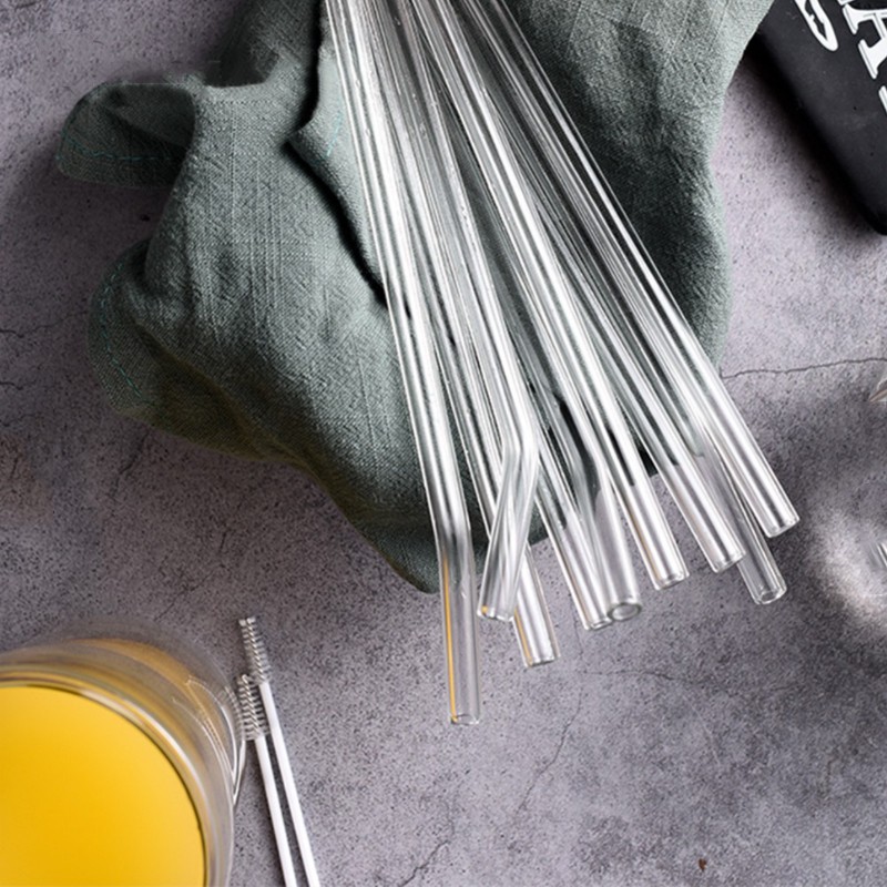 Clear Bent Glass Straws Reusable Thick Transparent Straws Multi-Color ...