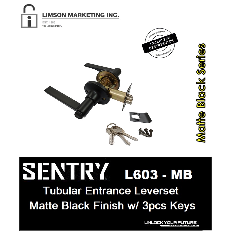 SENTRY PREMIUM DESIGN SERIES LEVER LOCK 60-70MM BACKSET MATTE BLACK ...