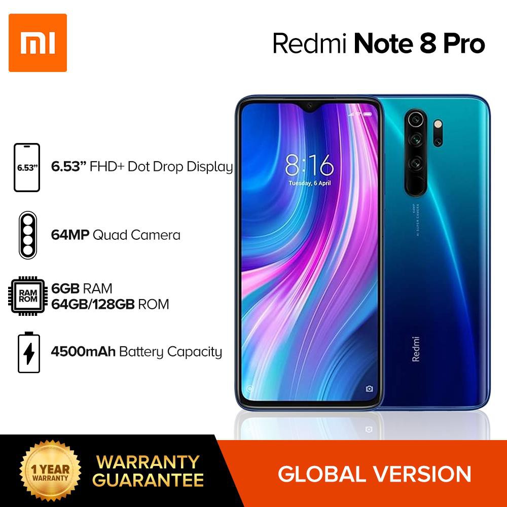 Xiaomi Redmi Note 8 Pro 6GB RAM 64GB+128GB ROM Helio G90T 4000 mAh 64MP Quad Camera Smartphone ...