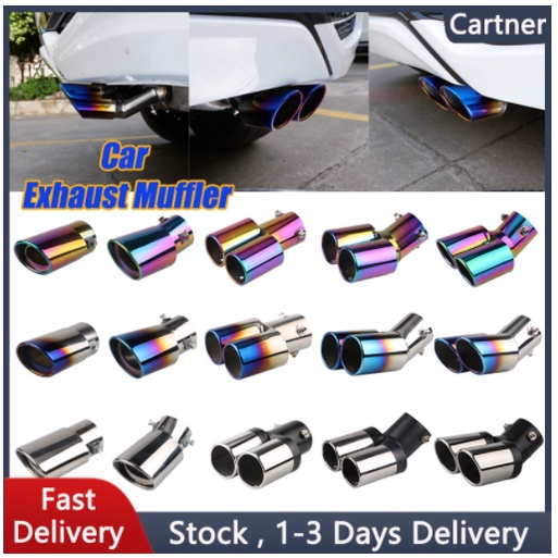 Universal Half Blue Car Exhaust Muffler Tip Round Stainless Steel ...