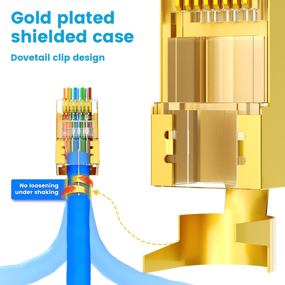 Ampcom Pass Through Cat7 Rj45 Connector Cat6a 7 50u Gold Plated Pass Thru Shielded Stp Rj45