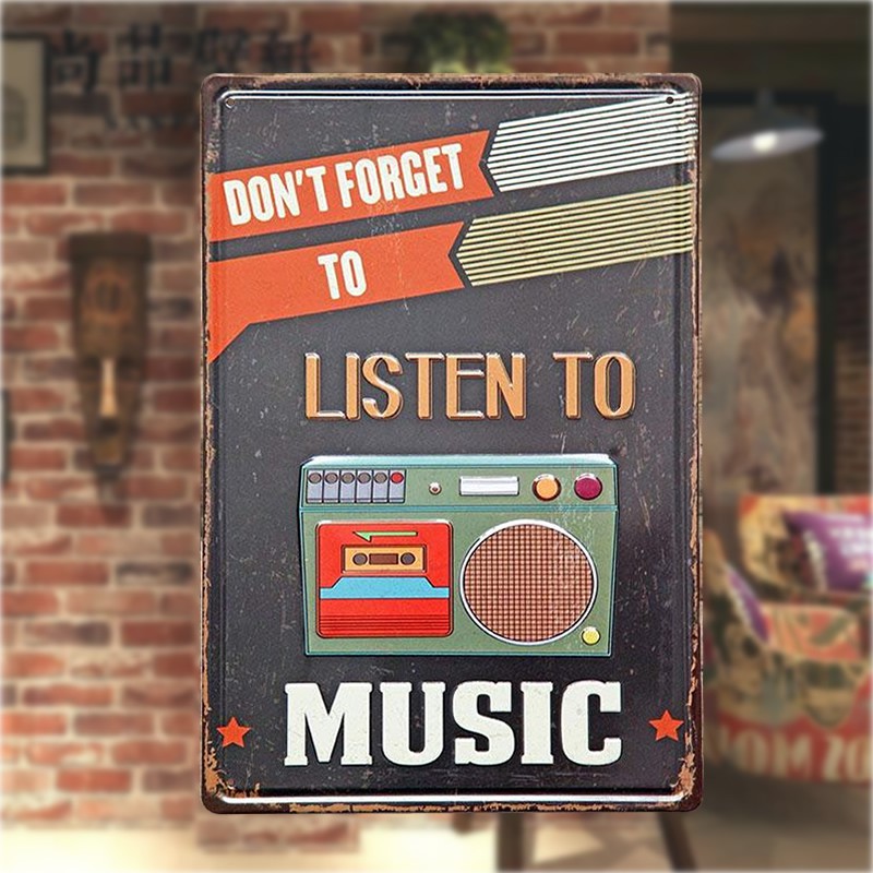 "Listen to Music" Vintage Tin Metal Plate Sign 30x20cm | Shopee Philippines
