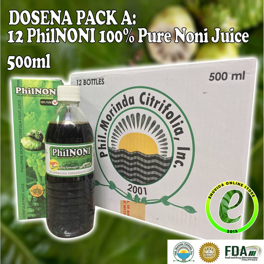 PhilNONI DOSENA PACK A: 12 PhilNONI 100% Pure Noni Juice 500mL | Shopee ...