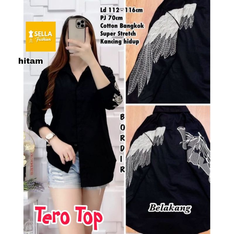 HITAM KATUN KEMEJA Tero Top Women's Black Shirt HQ Cotton Shirt ...
