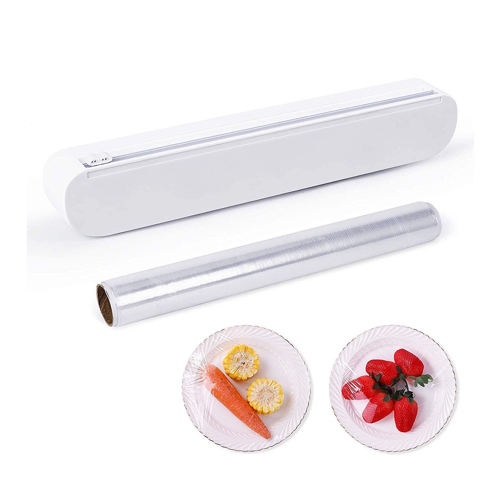 Plastic Food Wrap Dispenser With Slide Cutter Adjustable Cling Film ...