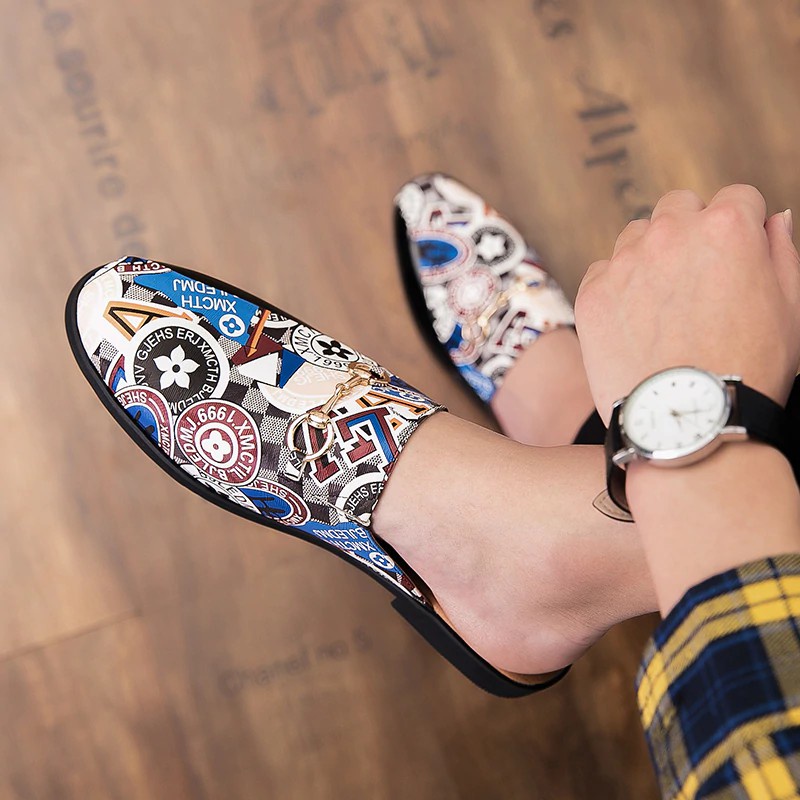 Summer Men Causal Half Slippers Slip On Split Leather Men's Soft ...