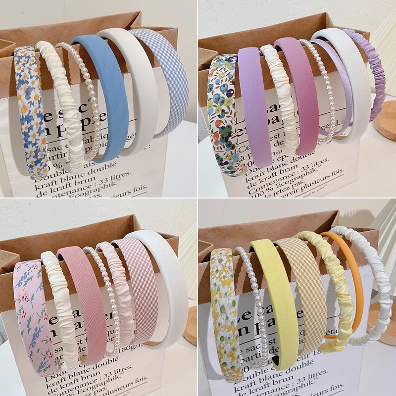 7 Pcs Korean Style Headband Set Color Floral Plaid Ladies Hair band ...