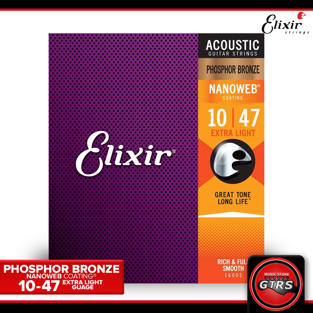 Elixir Acoustic Phosphor Bronze Acoustic Guitar Strings with NANOWEB ...