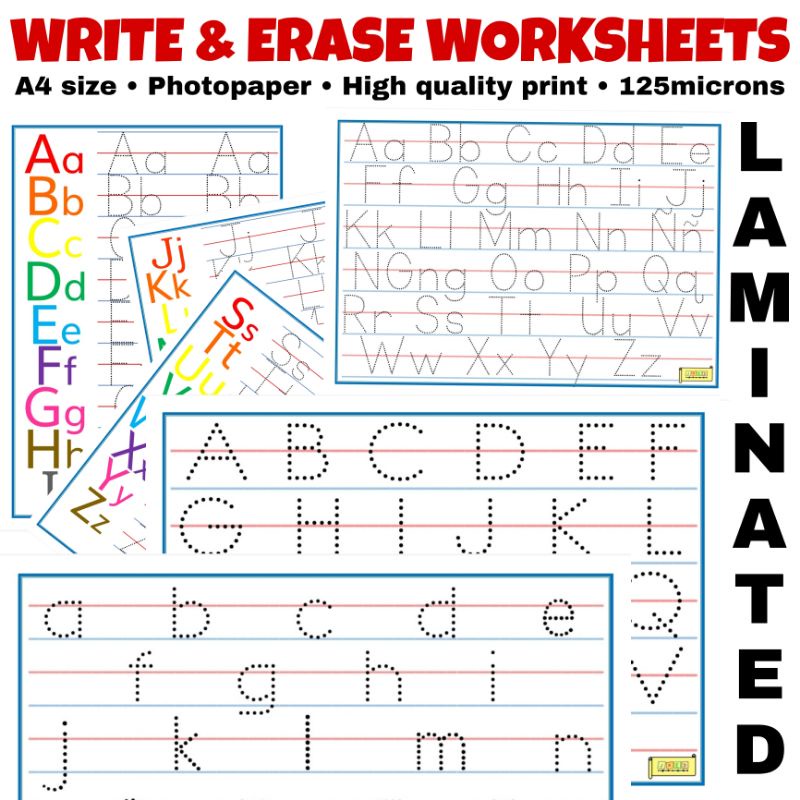 Alphabet Practice Tracing letters Write & Erase A4 size Laminated ...