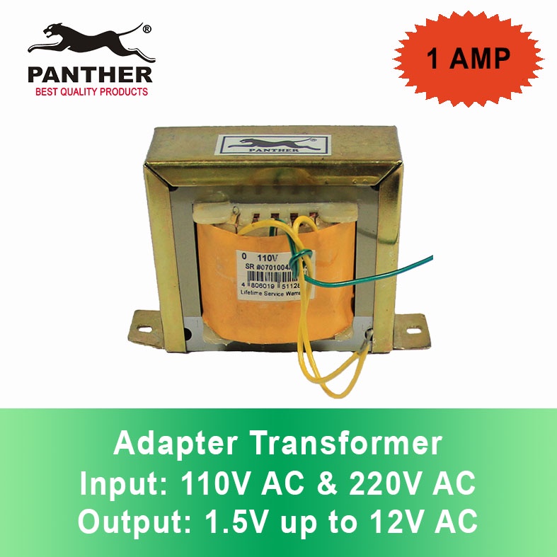 Panther Adapter Transformer 1 Ampere, Input 110V AC & 220V AC, Output 1 ...