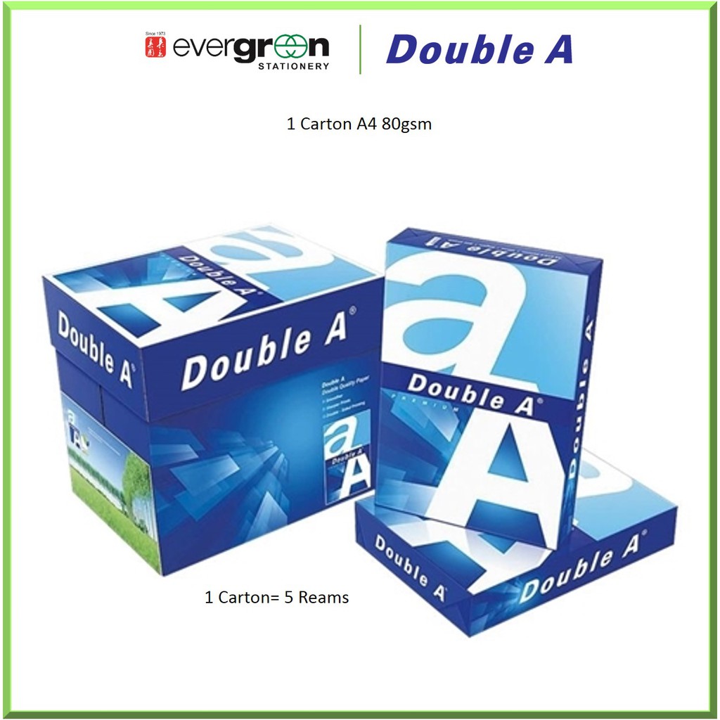 Double A A4 80GSM papers per Carton (5 Reams per Carton) | Shopee ...