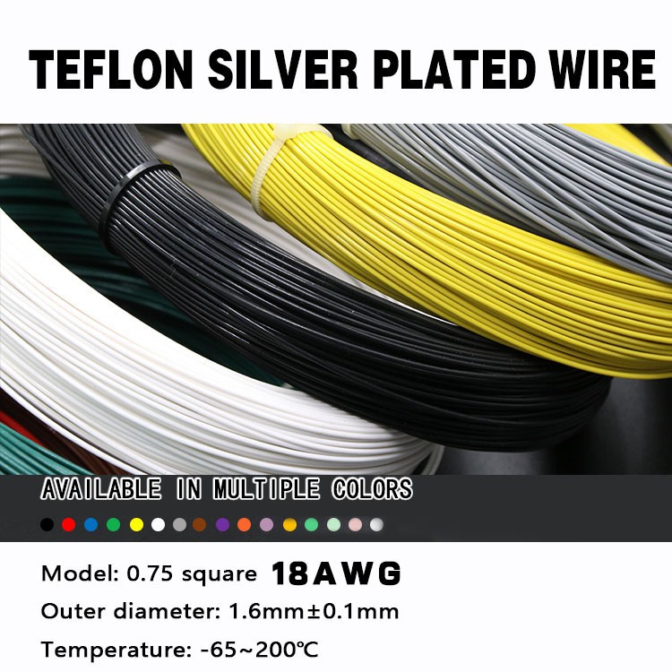 Teflon silver-plated wire 18AWG diameter 1.6mm 0.75 square Teflon high ...