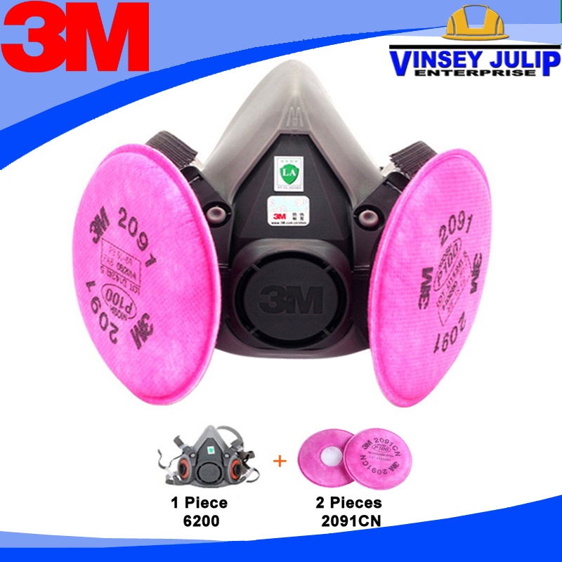 3M 6200 Half Mask Respirator with 3M 2091CN Particulate Filter (3M ...