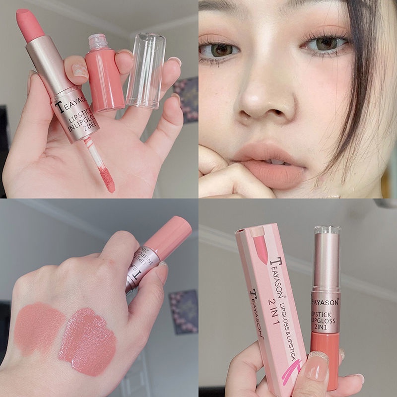 TEAYASON 2 in 1 Dual-head Velvet Matte Lipstick Lipgloss High Pigment ...