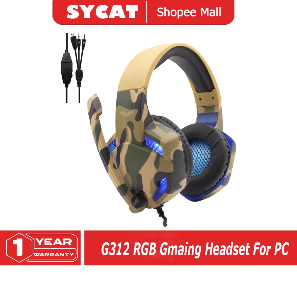 G312 Camouflage Color Gaming Headset For PS4 PC Noise Cancelling Over Ear Headphones With Mic ...