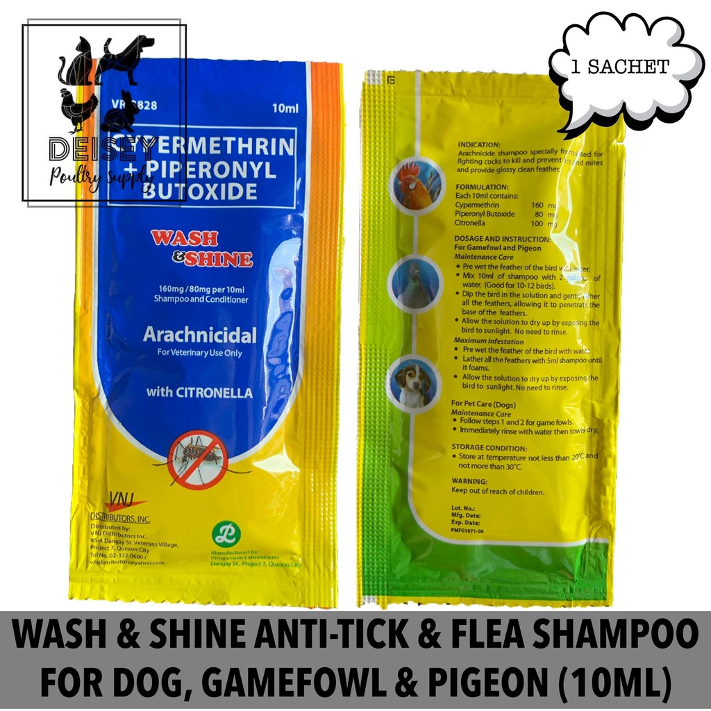 WASH & SHINE SHAMPOO ANTI LICE & ANTI MITES FOR DOG, CHICKEN, PIGEON (1 ...