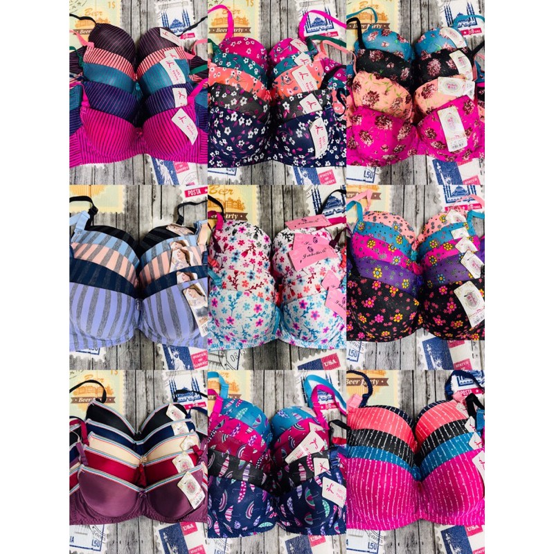 IVT/ FLORAL PRINTED DESIGN PUSH UP BRA WITH WIRE ASSORTED DESIGNS ...