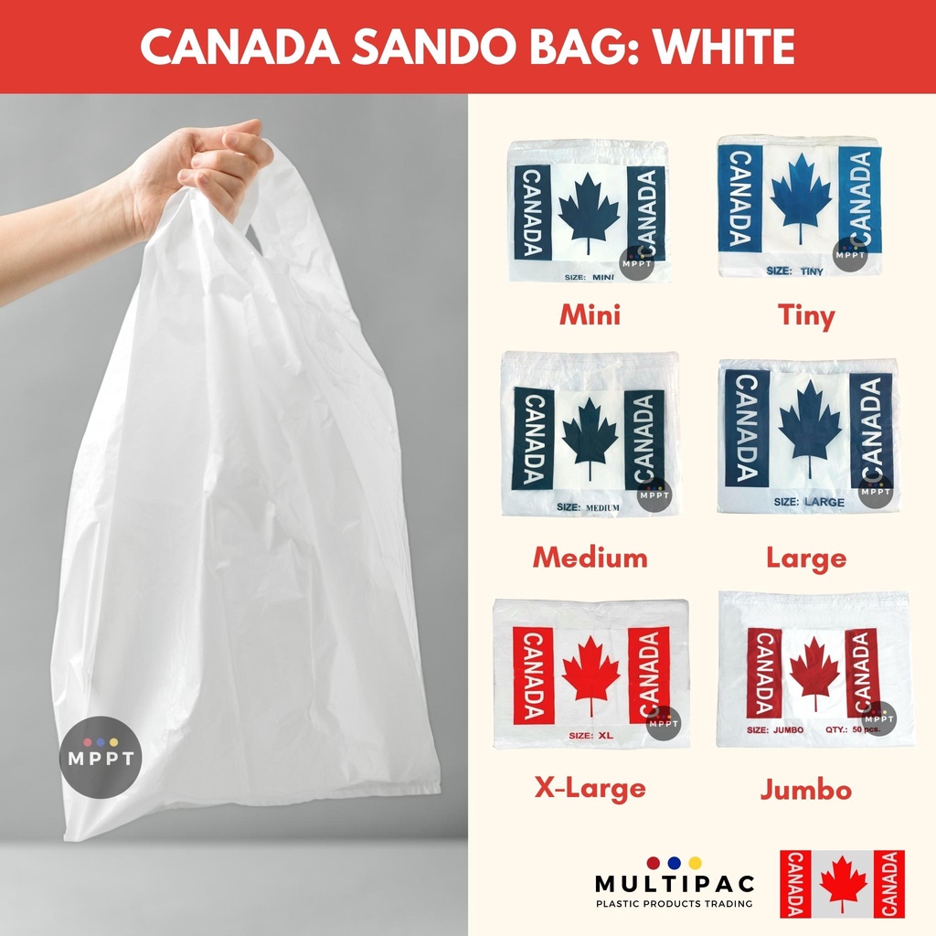 White Plastic Sando Bag (Canada Brand) - Mini, Tiny, Medium, Large, XL ...