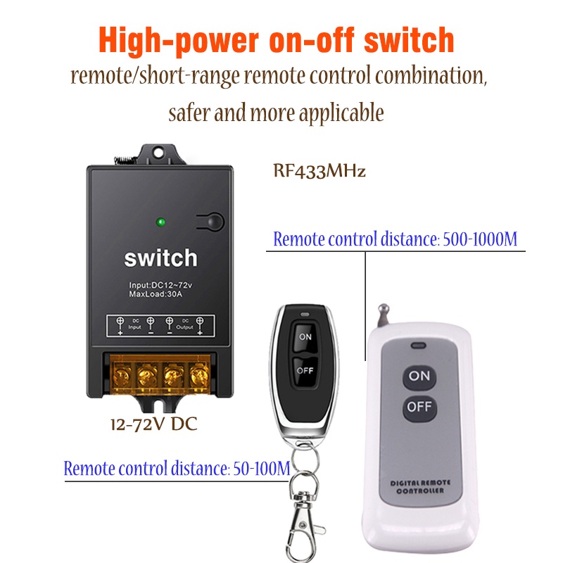 COLOROCK Wireless Switch DIY RF433 Remote Control 30A 12-72V DC Use With Two Remote Controls ...