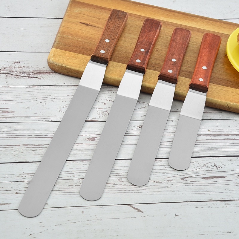 6/8/10" Stainless Steel Offset Spatula Icing Spatula Wooden Handle ...