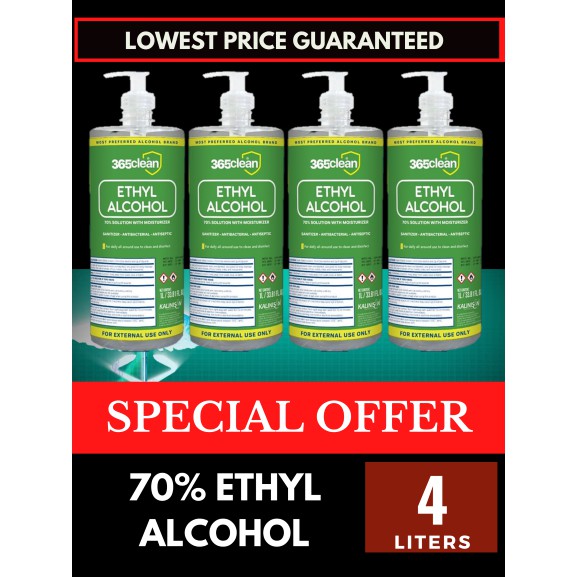 *PACK OF 4 LITERS* KALINISAN 70% Ethyl Alcohol with Moisturizer Disinfectant Sanitizer ...