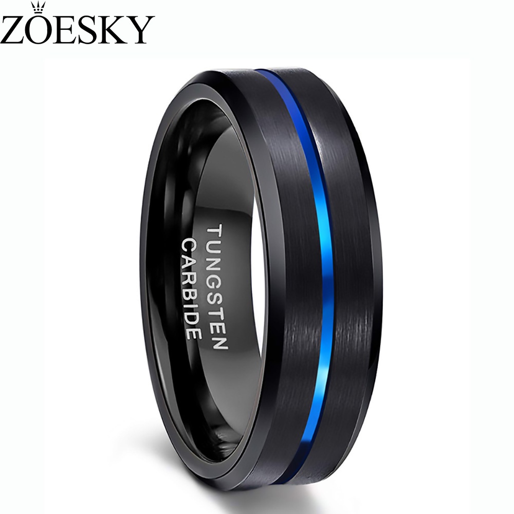 ZOESKY Tungsten Ring Wedding Band 8mm Black Centre Groove Comfort Fit ...