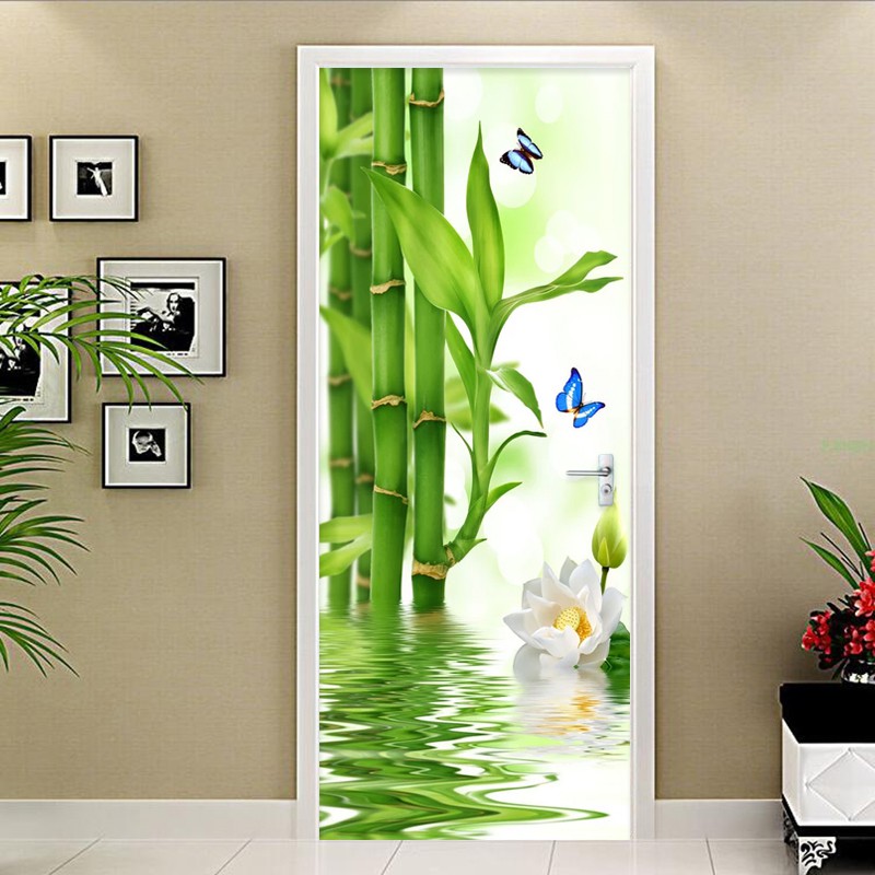 Custom self adhesive PVC Waterproof Door Sticker Riverside Bamboo ...