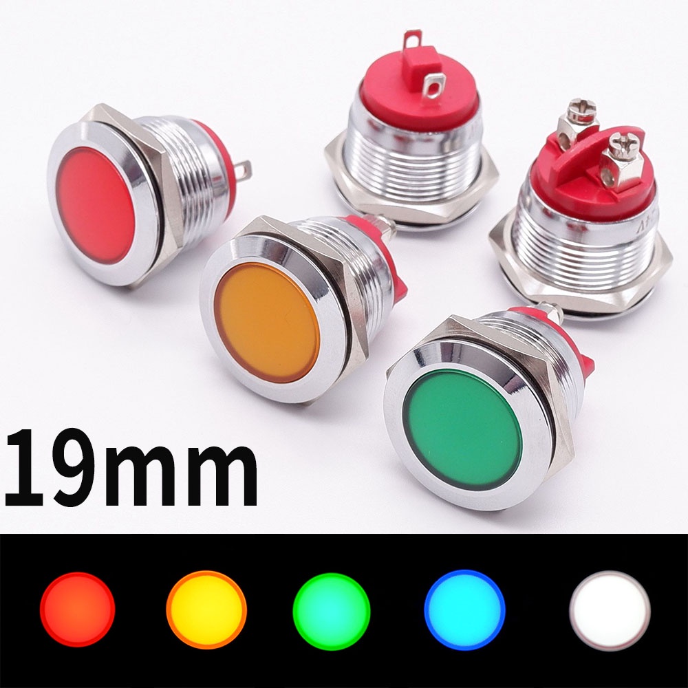 19mm Metal Indicator Light LED Red Orange Blue Green White Pilot Signal ...