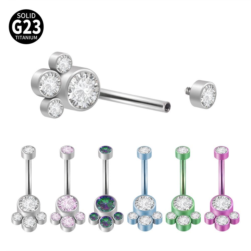 ASTM F136 Titanium Internally Threaded Opal Sunflower Navel Piercing ...