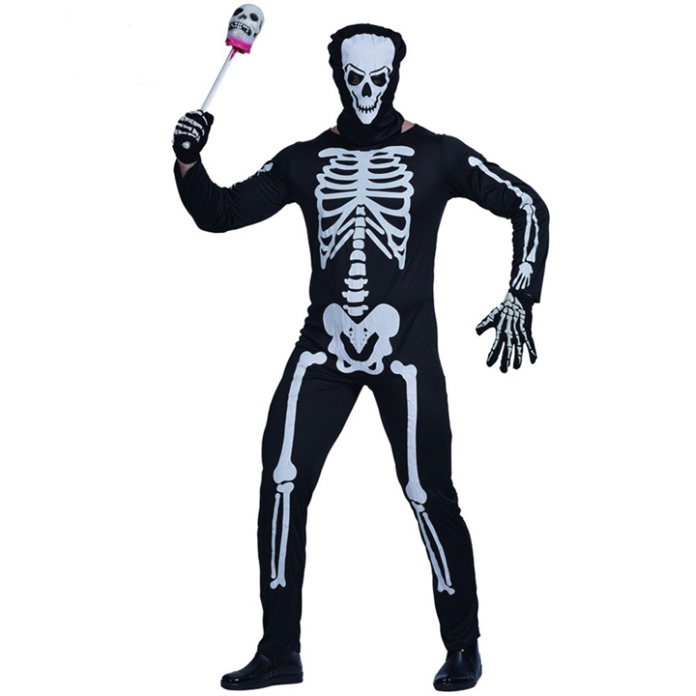 Adult Skeleton Jumpsuits Halloween Scary Bone Cosplay Carnival Costume ...