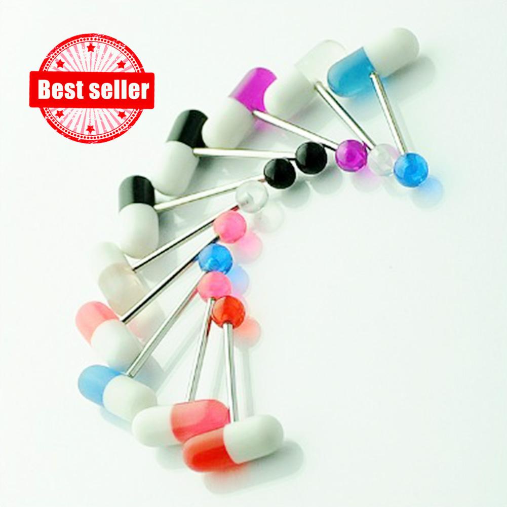 New 10 Colors Pill Capsule Tongue Nipple Bar Ring Barbell Body Jewelery ...