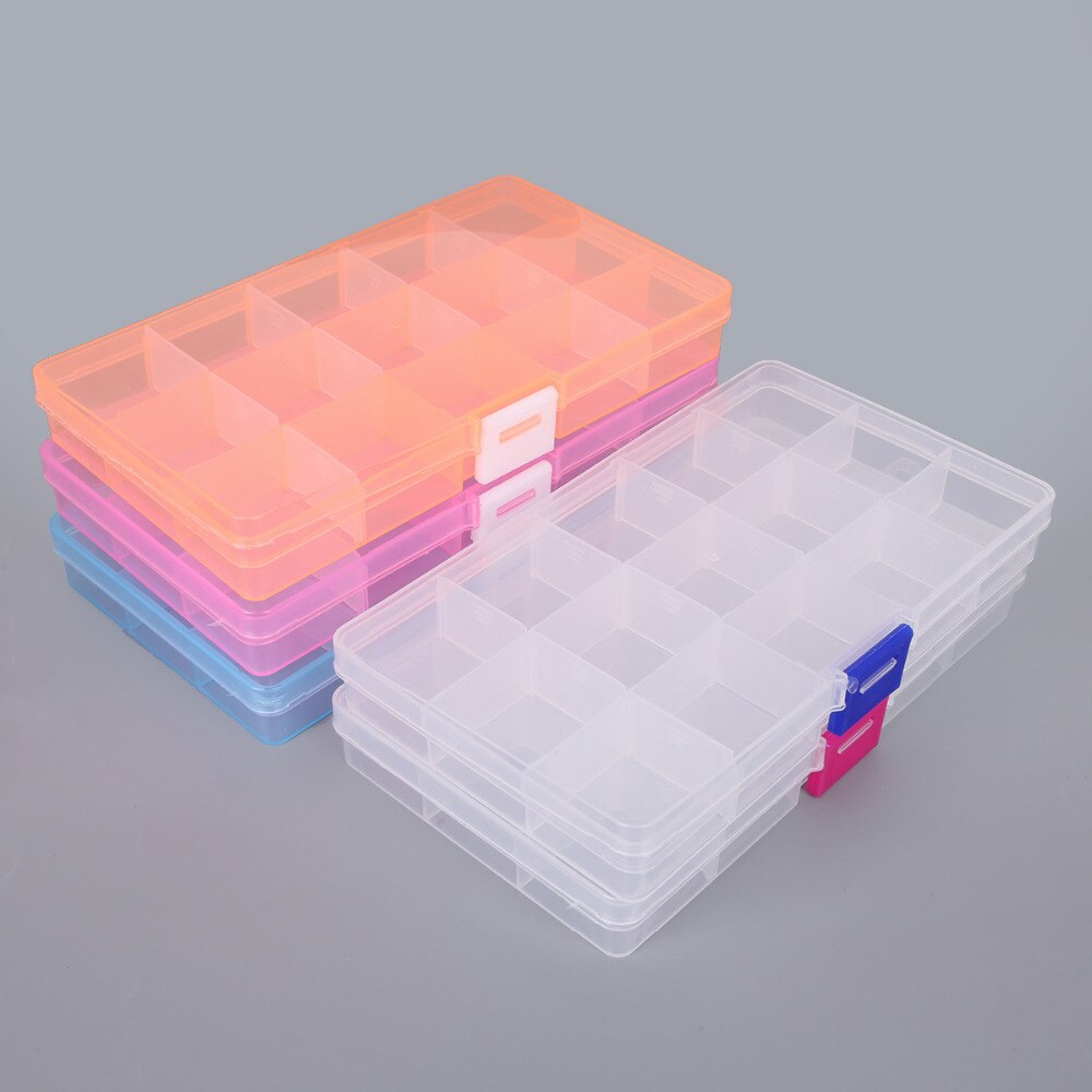 Plastic Storage Boxes 15 Slots Adjustable Packaging Transparent Tool ...