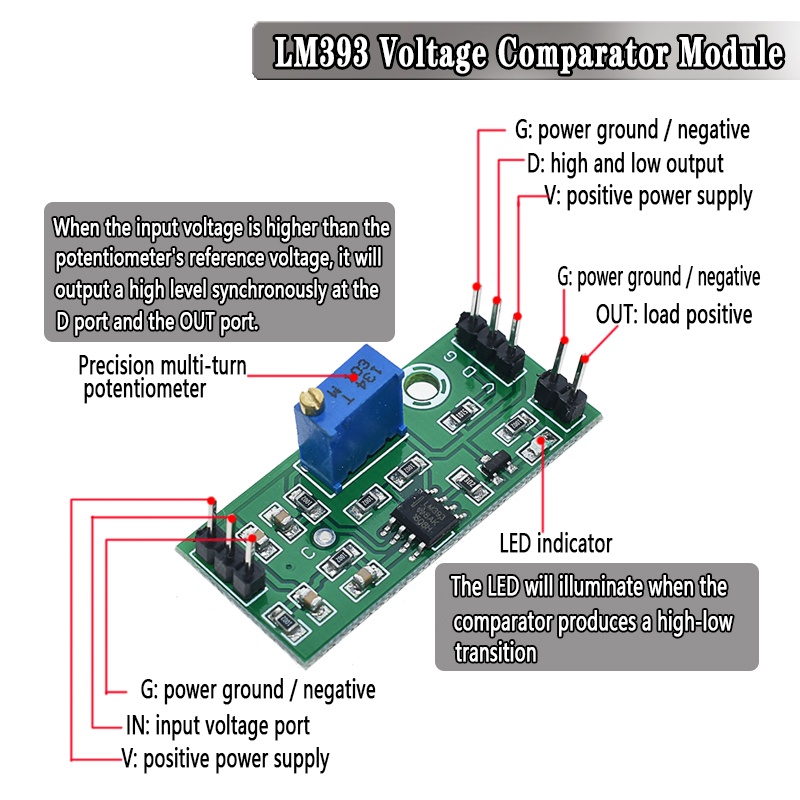 LM393 3.5-24V Voltage Comparator Module High Level Output Analog ...
