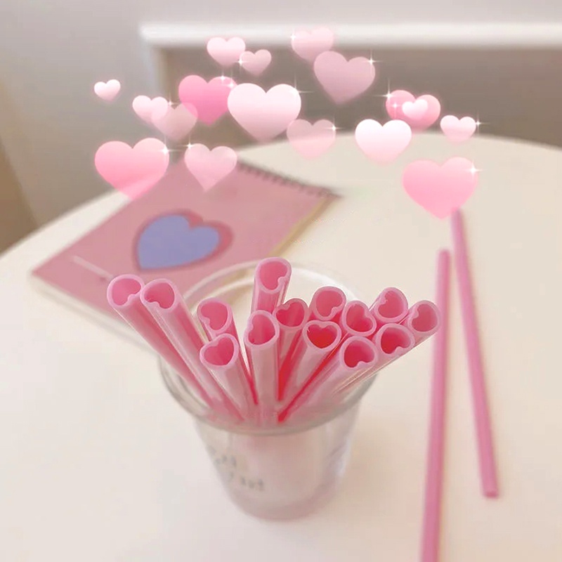 Heart Shaped Pink Straws Creative Portable Plastic Straws Drinking ...