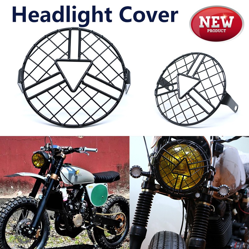 Universal Metal Retro Motorcycle Headlight Lamp Mesh Grille | Shopee ...