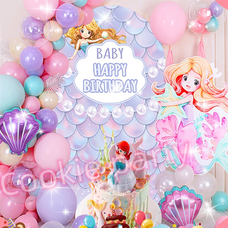Pink Mermaid Theme Balloons Arch Kit Mermaid Tail Shell Pink Theme ...