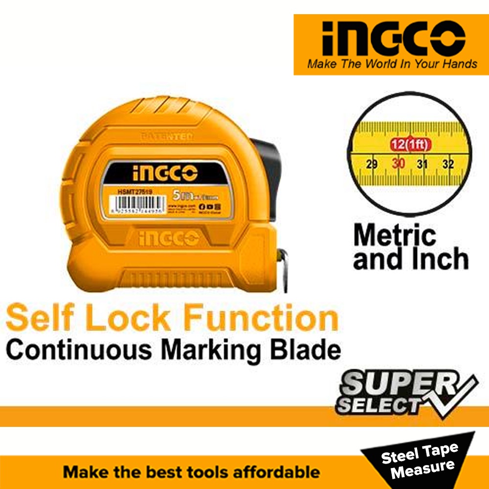 Ingco Steel Measuring Tape Measure With Metric And Inch HSMT39519 ...