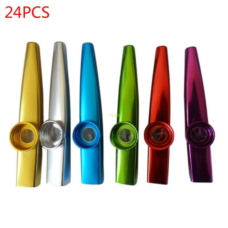 youn 24 Pcs Multicolor Metal Kazoos Musical Instruments Flutes With 24 ...