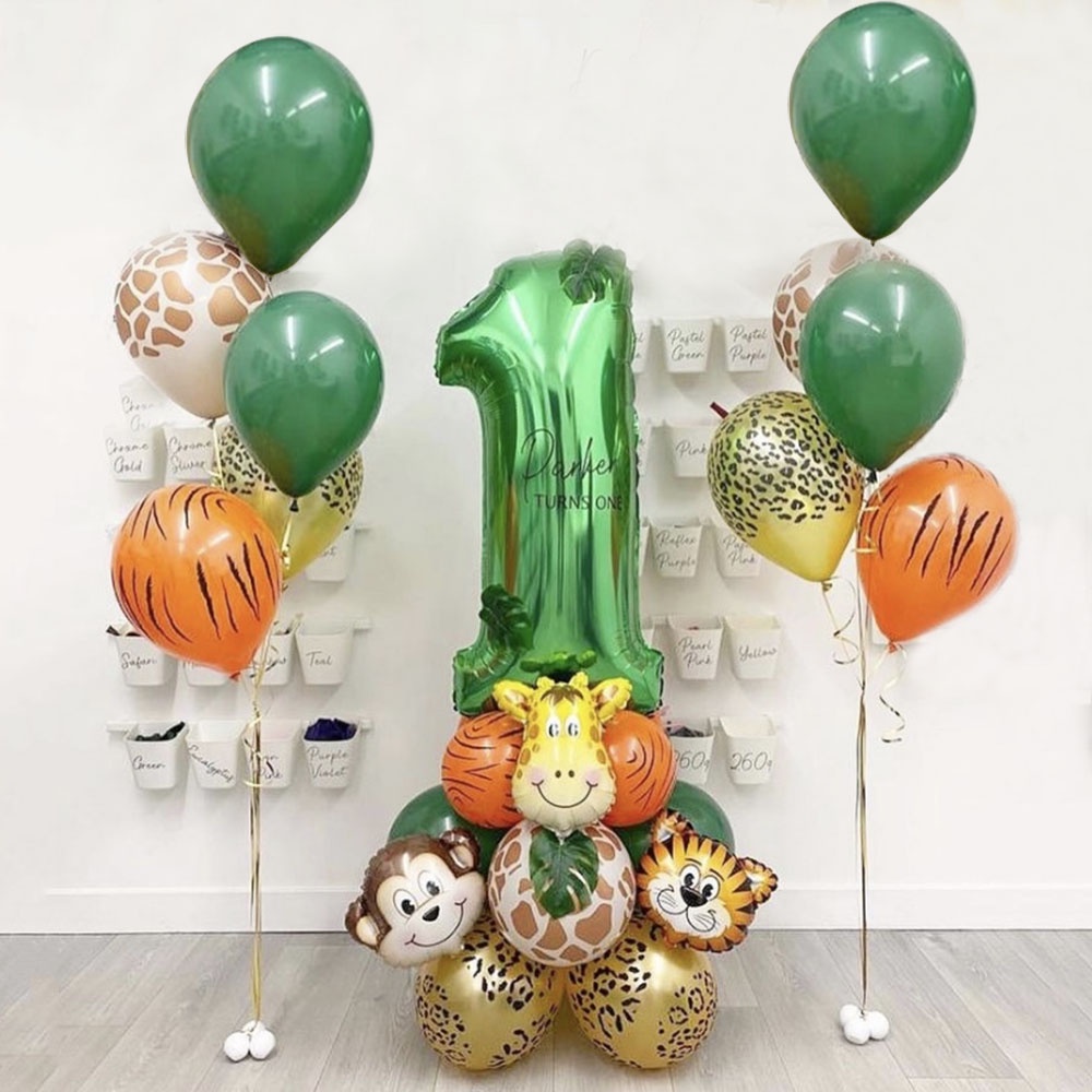 1 Set Jungle Animal Birthday Balloons Tiger Monkey Donkey Helium Air ...