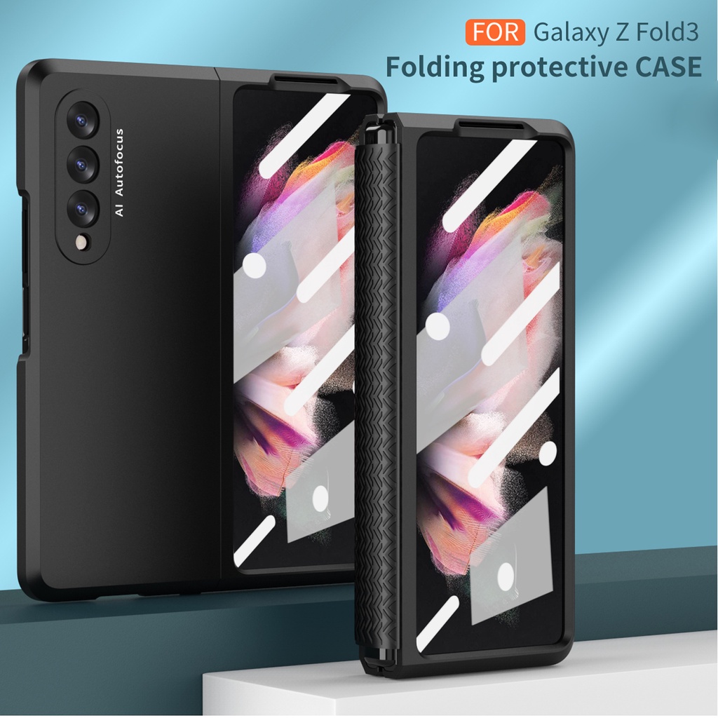 For Samsung Galaxy Z Fold 3 Hinge Case with Front Glass Film for Galaxy ...