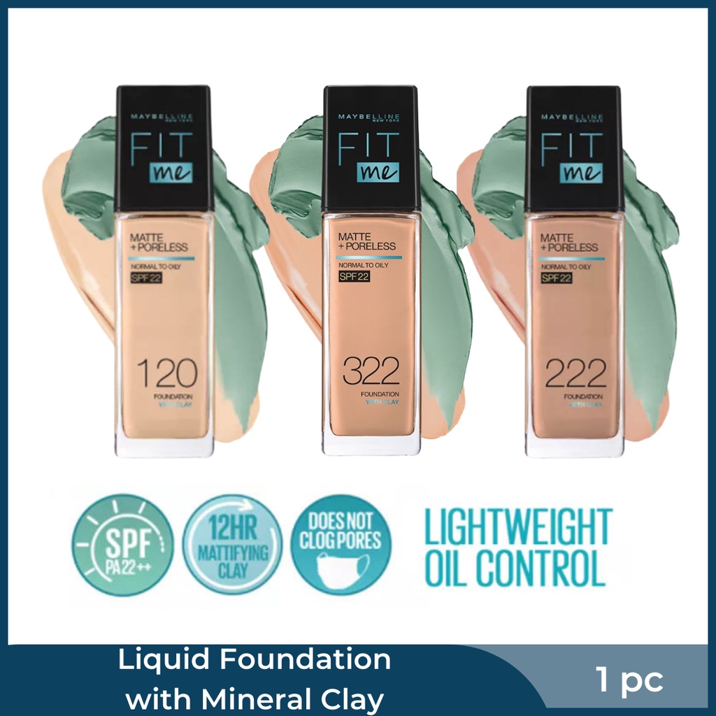 Fit Me Matte + Poreless Liquid Foundation with SPF22 Mineral Clay ...
