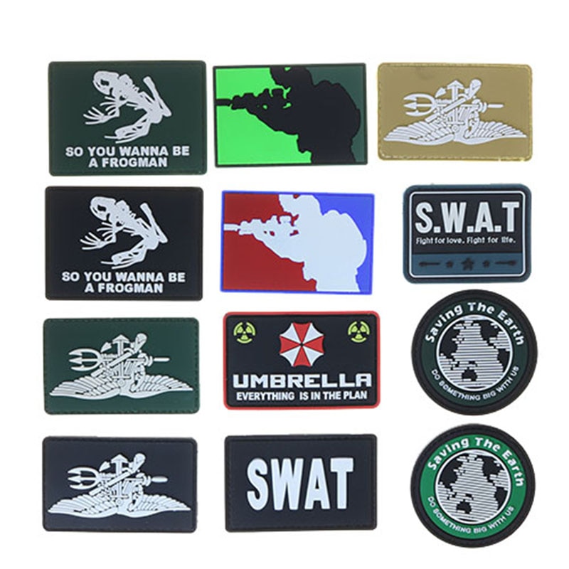 1pc rubber fluorescent tactical stickers Velcro badge PVC3D soft rubber ...