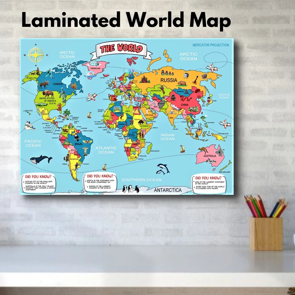 Laminated World Map, Educational Charts for Kids, Learners and Students ...